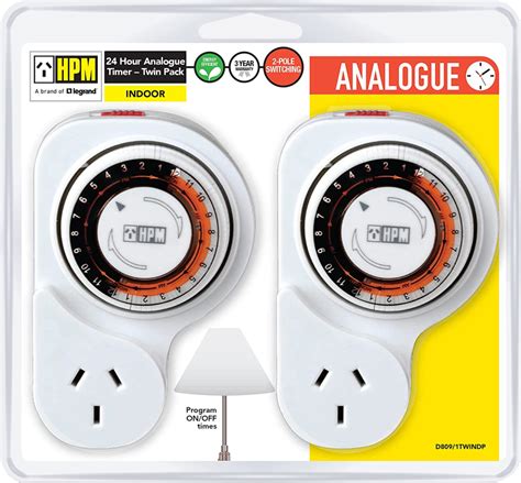 Hpm 24 Hour Analog Timer With Offset Double Pole Twin Pack Emega