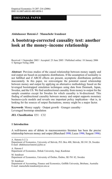 Pdf A Bootstrap Corrected Causality Test Another Look At The Money