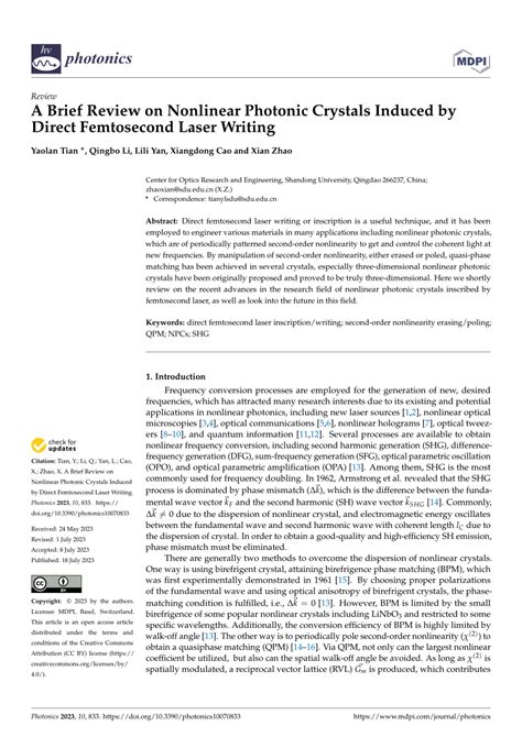pdf a brief review on nonlinear photonic crystals induced by direct