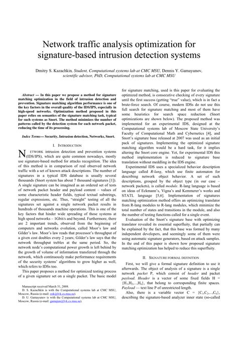 Pdf Network Traffic Analysis Optimization At Signature Based Intrusion Detection Systems