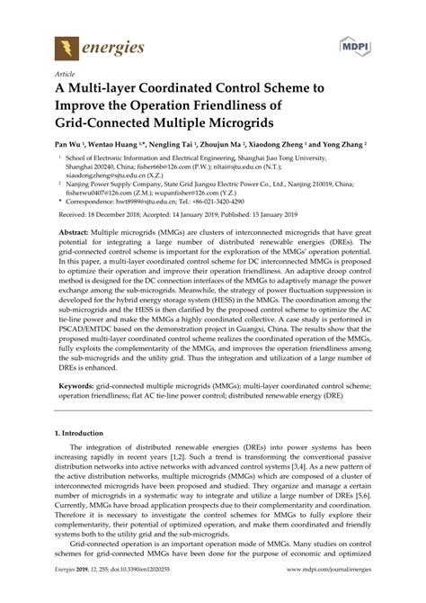 Pdf A Multi Layer Coordinated Control Scheme To Improve The Operation