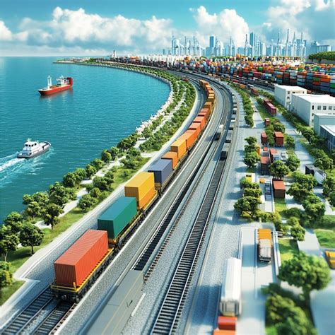 Multimodal Logistics Integrating Road Rail And Sea Transport Premium Ai Generated Image