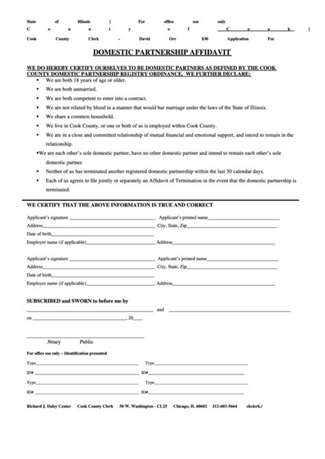 Domestic Partnership Affidavit State Of Illinois Printable Pdf Download