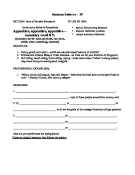 Sentence Pattern Exercises By The Davis TPT