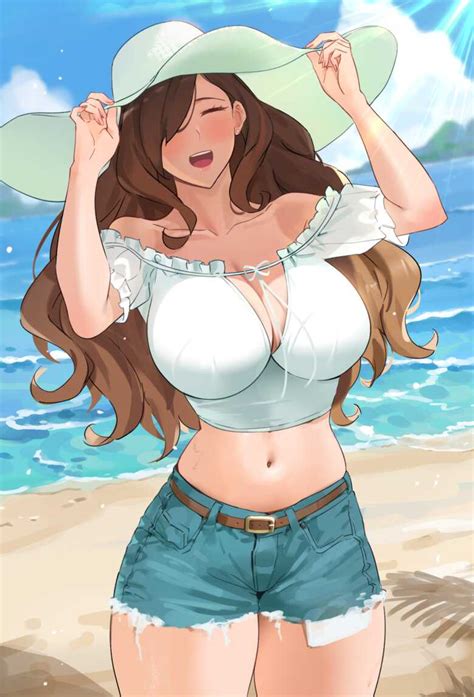 Rule 34 Beach Belt Big Breasts Boob Window Brown Hair Closed Eyes
