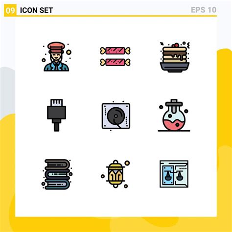 Group Of 9 Modern Filledline Flat Colors Set For Celebration Electronic Holiday Devices Sweet