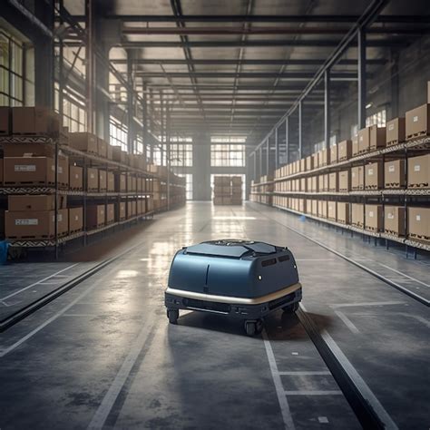 Premium Ai Image Robotized Courier Warehouse Autonomous Mobile Robots Generative Ai