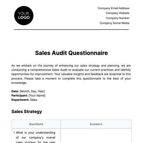 Sales Audit Questionnaire Template Edit Online And Download Example
