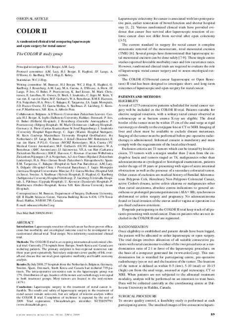Pdf A Randomized Clinical Trial Comparing Laparoscopic And Open Surgery For Rectal Cancer