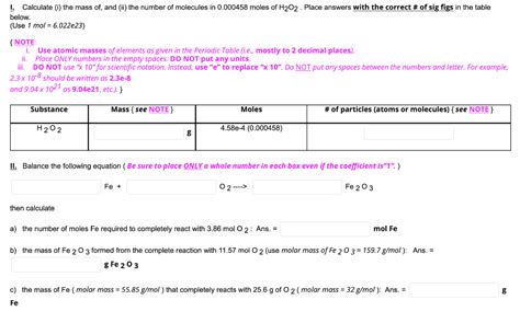 Solved I Calculate I The Mass Of And Ii The Number Of Chegg Com