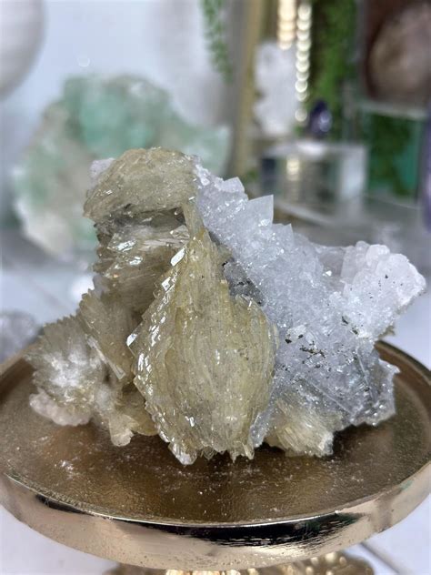 Yellow Barite Flowers And Quartz Cluster With Pyrite From Morocco Unique Healing Crystal For