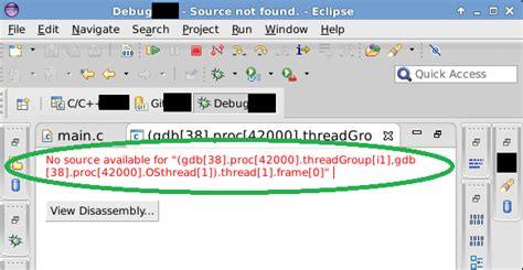 eclipse gdb launches no source available for gdb[38] proc[42000