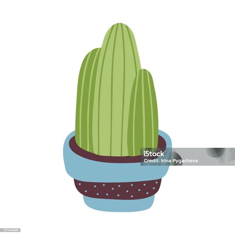 손으로 그린 선인장 즙이 많은 화분 흰색 배경에 고립 화분 꽃 낙서 심플한 플랫 스타일로 일러스트 그것은 직물 종이 및 기타 표면의 장식에 사용할 수 있습니다 가시에 대한