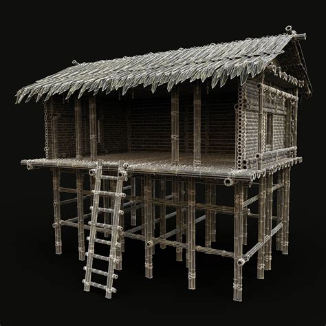 Artstation Bamboo Shelter House Tree Jungle Hut Survival Castaway