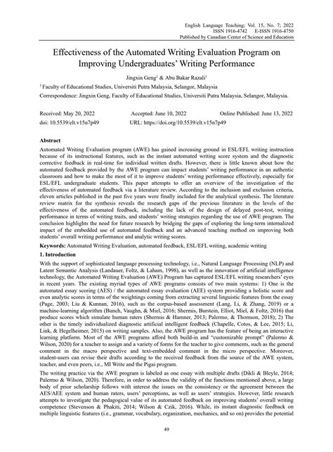 Solution Effectiveness Of The Automated Writing Evaluation Program On Improving Undergraduates