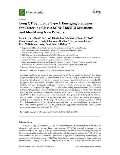 PDF Long QT Syndrome Type 2 Emerging Strategies For Correcting Class 2 KCNH2 HERG Mutations