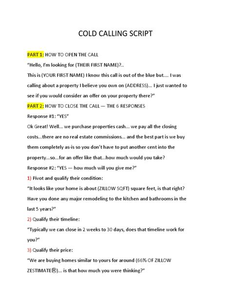Cold Calling Script Wholesale Pdf