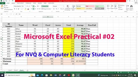 Microsoft Excel Practical # 02 for NVQ & Computer Literacy Students ...