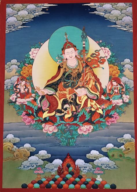 Thangka Guru Rinpoche Padmasambhava Depicted With His Principal