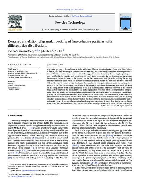 Pdf Dynamic Simulation Of Granular Packing Of Fine Cohesive Particles