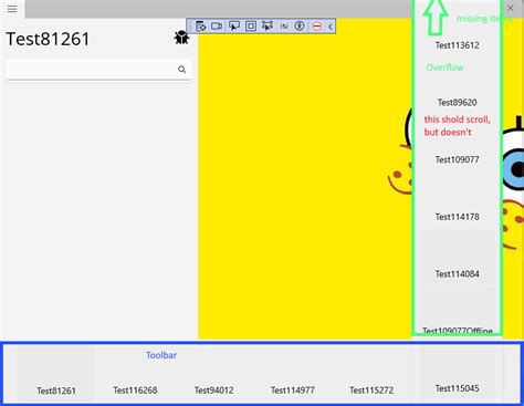 Toolbar Overflow Area With Many Items Grows Larger Than The Page And