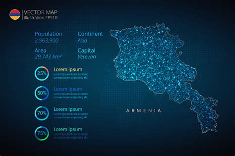 아르메니아 지도 인포그래픽 벡터 템플릿은 파란색 배경에 추상적인 기하학적 메쉬 다각형 조명 개념을 가지고 있다 다이어그램 그래프 프리젠테이션 및 차트를 위한 템플릿 계획에