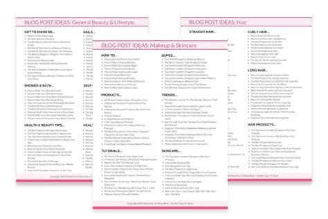 175 Blog Post Ideas For Beauty Bloggers W Free Printable Sand Sun