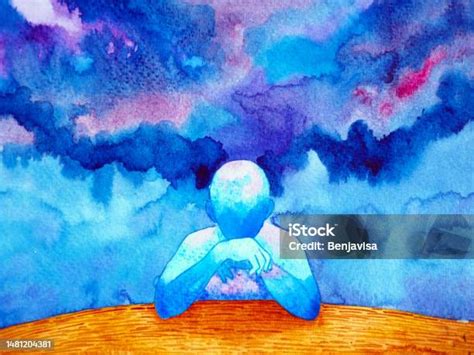 인간의 머리 사려 깊은 마음 정신 건강 상상하다 감정 에너지 영적 사고 지나치게 생각하다 두뇌 힘 예술 일러스트 레이 션 디자인 수채화 그림 불안에 대한 스톡 벡터 아트 및