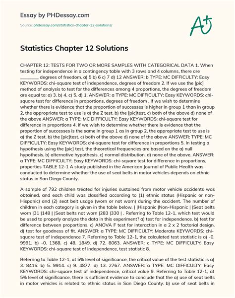 Statistics Chapter 12 Solutions Report And College Example PHDessay Com