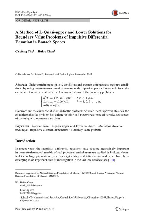 Pdf A Method Of L Quasi Upper And Lower Solutions For Boundary Value