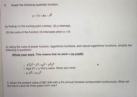 Solved 3 Graph The Following Quadratic Function Y 15