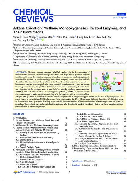 Pdf Alkane Oxidation Methane Monooxygenases Related Enzymes And Their Biomimetics