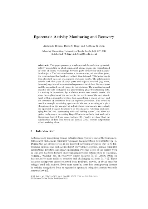Pdf Egocentric Activity Monitoring And Recovery