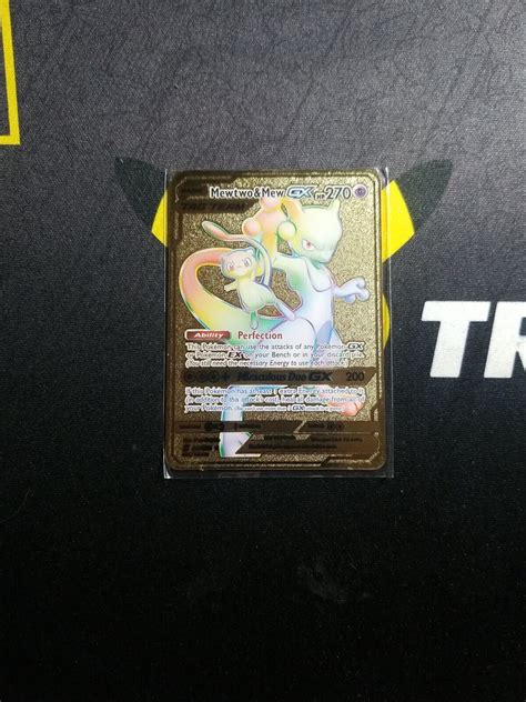 Mavin Mewtwo And Mew Gx Rainbow Gold Metal Plated Ultra Rare Card Gold Custom