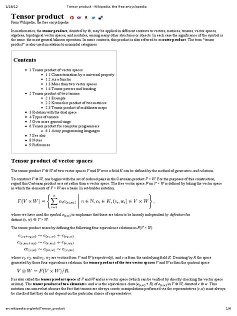 Tensor Product Wikipedia The Free Encyclopedia Pdf Tensor