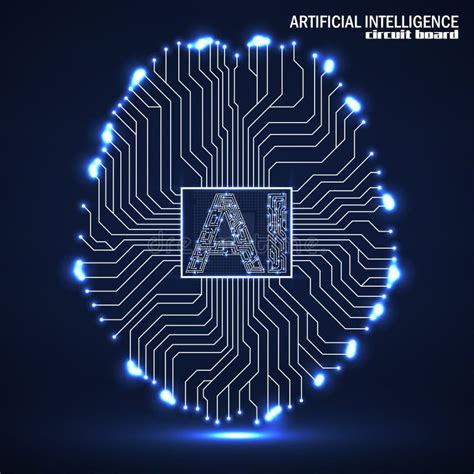 Abstract Technological Brain With Artificial Intelligence Neon Circuit
