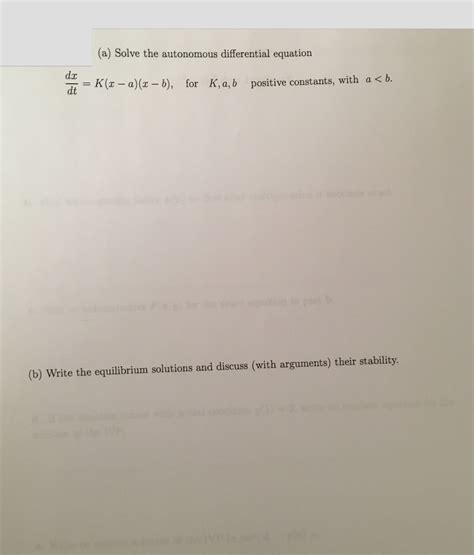 Solved A Solve The Autonomous Differential Equation Dx