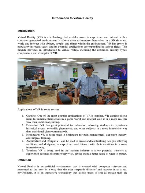Module 1 Introduction To Virtual Reality Pdf Virtual Reality