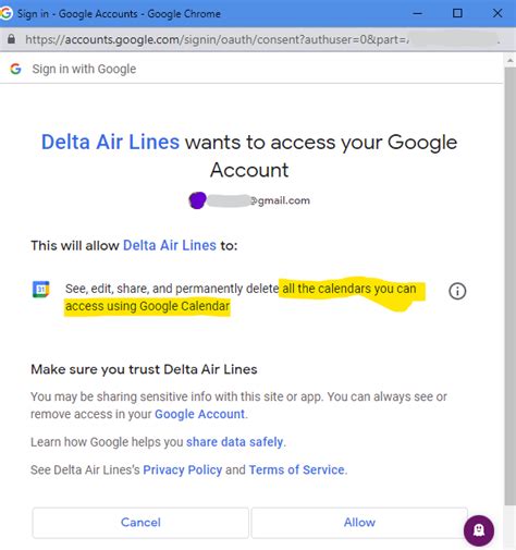 Why Can T I Add An Itinerary To My Calendar Without Giving Delta Full Access Chrome On Windows