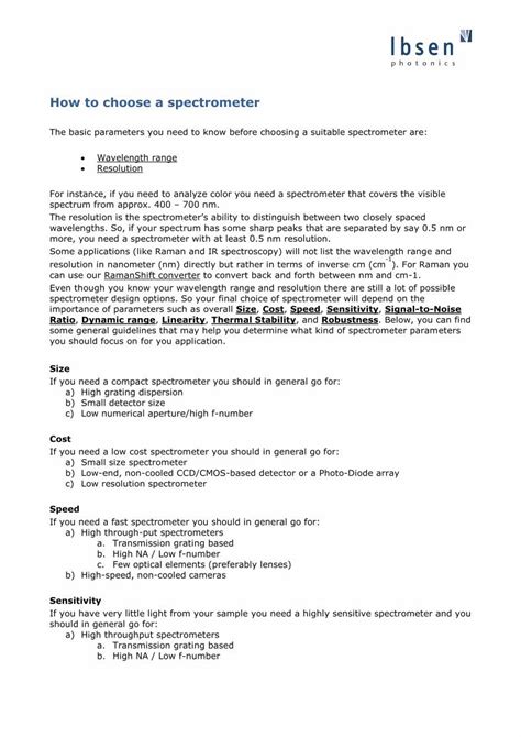 Pdf How To Choose A Spectrometer Ibsen Photonics · How To Choose A