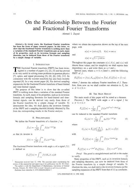 Pdf On The Relationship Between The Fourier And Fractional Fourier