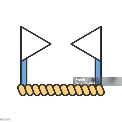 크리켓 경계 색상 아이콘입니다 밧줄로 연결된 두 개의 깃발 경기장의 테두리 박쥐와 공 팀 게임 야외 스포츠 활동 스포츠 놀이터 장비 격리 벡터 일러스트레이션
