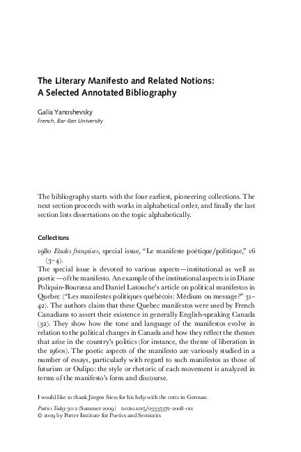 Pdf The Literary Manifesto And Related Notions A Selected Annotated Bibliography