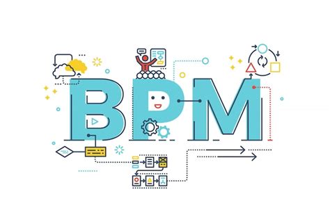 Bpm 비즈니스 프로세스 관리 워드 레터링 타이포그래피 디자인 일러스트 레이션 프리미엄 벡터