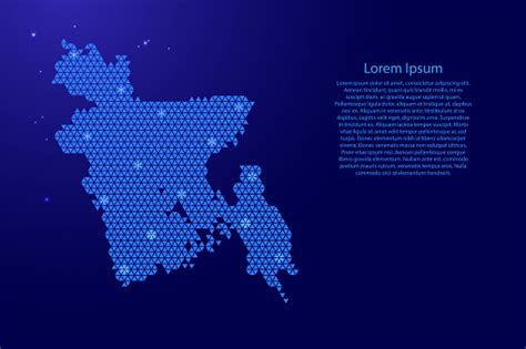 방글라데시 지도 배너 포스터 인사말 카드 노드와 공간 별 패턴 기하학적 배경을 반복 하는 파란색 삼각형에서 추상적 인 회로도