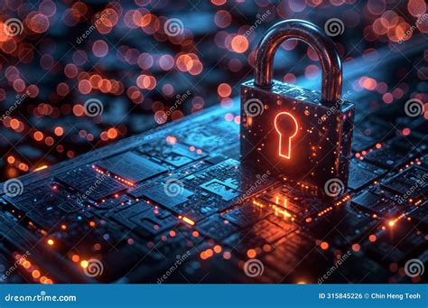 Cyber Security And Data Protection Concept Padlock On Computer Circuit Board Stock Illustration