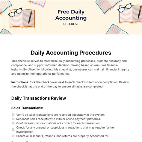Free Accounting Checklist Templates Editable And Printable