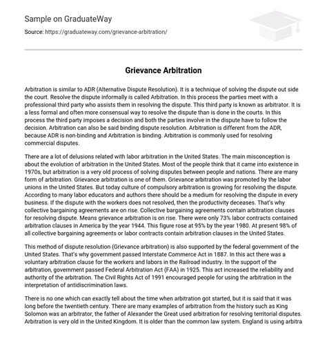 Grievance Arbitration 1037 Words Free Essay Example On Graduateway