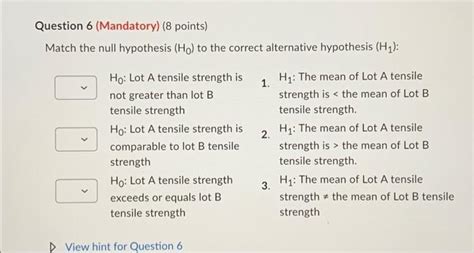 Solved Match The Null Hypothesis H To The Correct Chegg Com