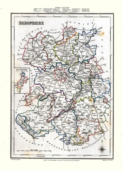 Old English County Map Of Shropshire Vintage 1848 Reproduction Etsy